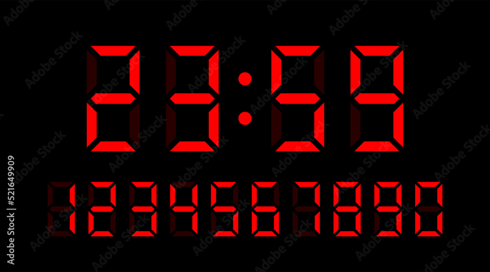 Vector set of electronic digits numbers font from a clock and a ...
