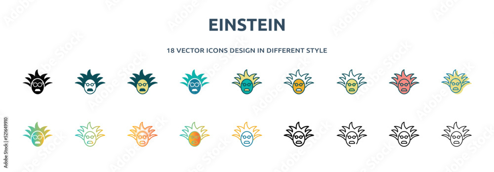 einstein icon in 18 different styles such as thin line, thick line, two ...