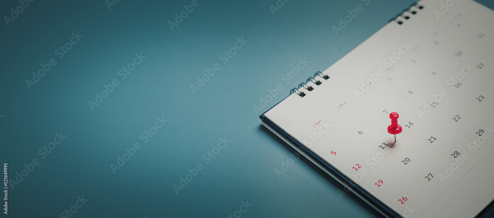 Embroidered red pins on a calendar event Planner calendar,clock to set ...