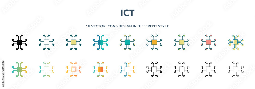 ict icon in 18 different styles such as thin line, thick line, two ...