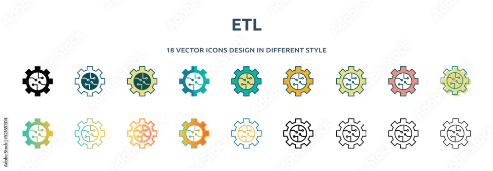 etl icon in 18 different styles such as thin line, thick line, two ...
