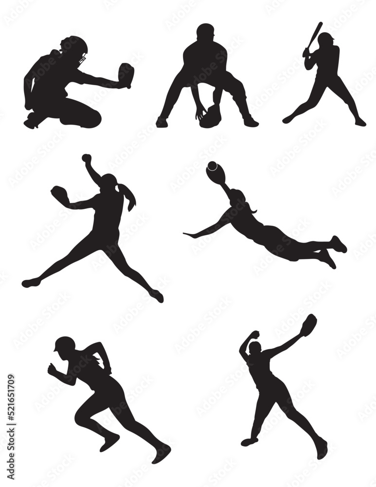 silhouettes of softball girls, girls softball player, softball ...