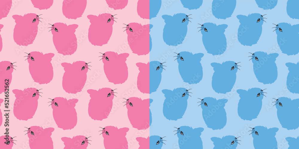 Set of seamless vector pattern with cute rabbits. Pink rabbits on a ...