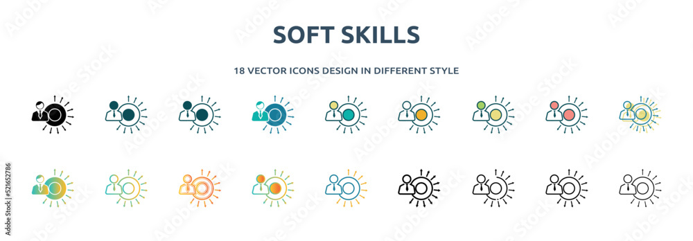 soft skills icon in 18 different styles such as thin line, thick line ...