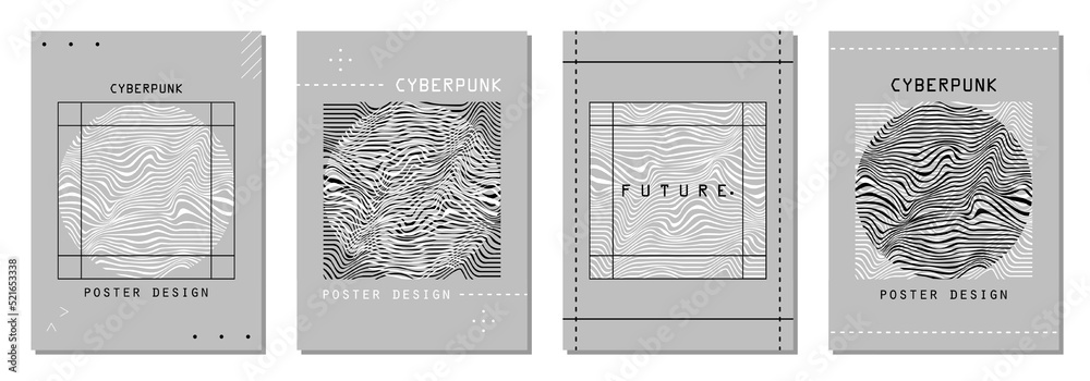 Set of abstract posters in cyberpunk style for your banner, flyer or ...