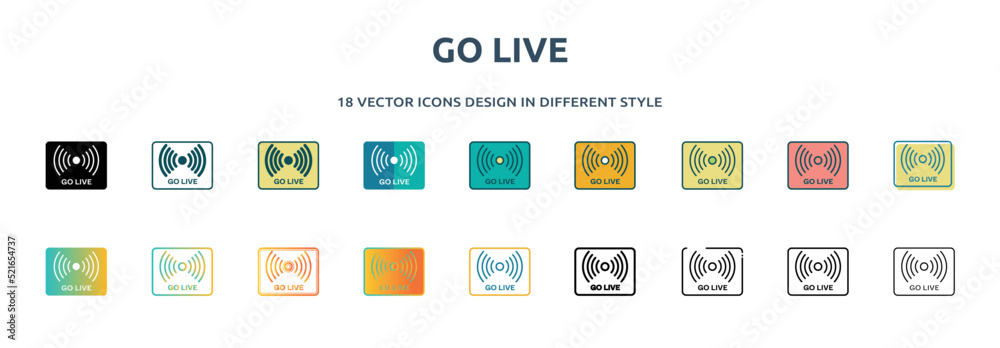 go live icon in 18 different styles such as thin line, thick line, two ...