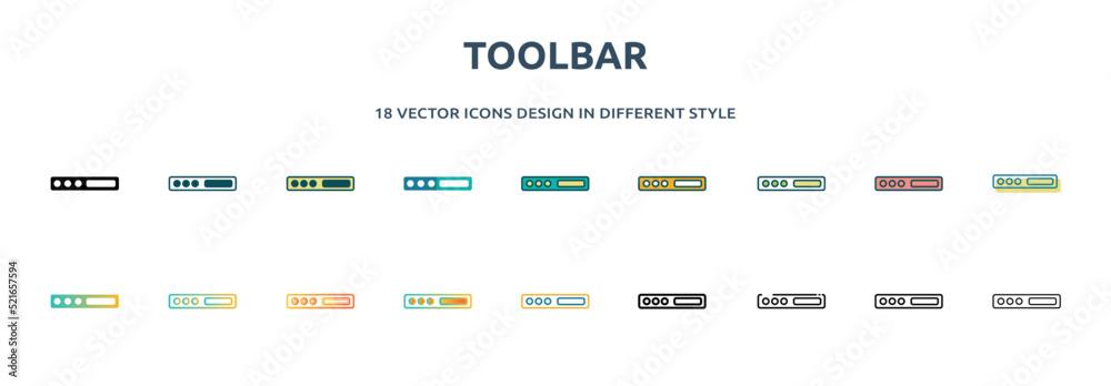 toolbar icon in 18 different styles such as thin line, thick line, two ...