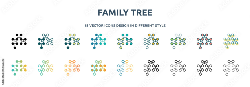 family tree icon in 18 different styles such as thin line, thick line ...