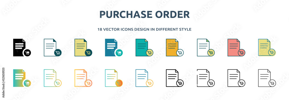 purchase order icon in 18 different styles such as thin line, thick ...
