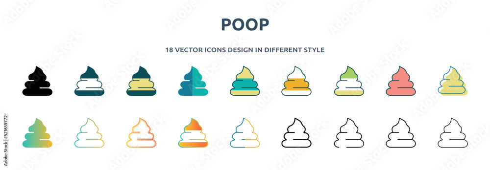 poop icon in 18 different styles such as thin line, thick line, two ...