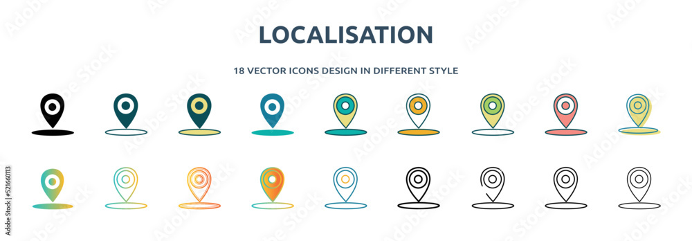 localisation icon in 18 different styles such as thin line, thick line ...