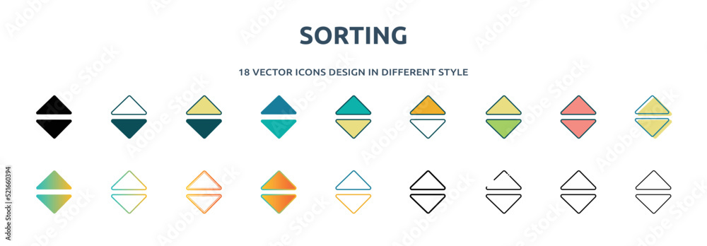 sorting icon in 18 different styles such as thin line, thick line, two color, glyph, colorful ...