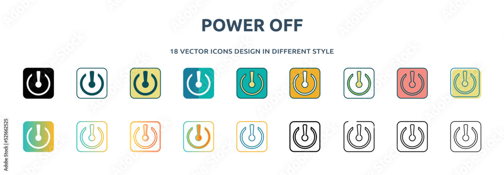 power off icon in 18 different styles such as thin line, thick line ...