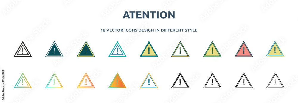 atention icon in 18 different styles such as thin line, thick line, two ...