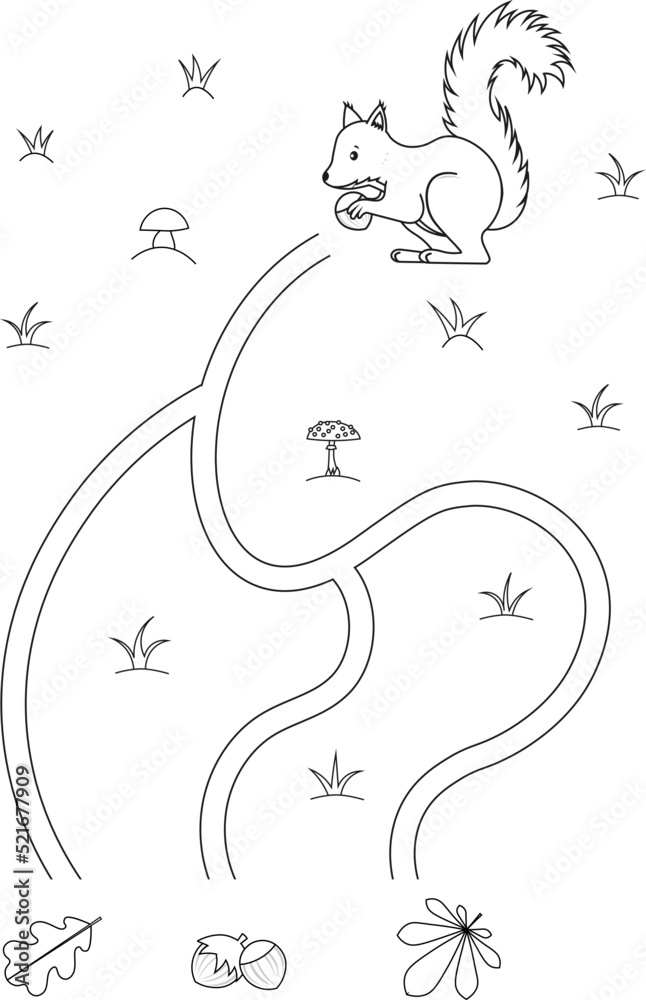 Cute maze for children. Help squirrel to find nut. Kids learning games ...