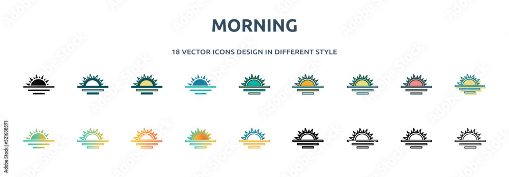 morning icon in 18 different styles such as thin line, thick line, two ...