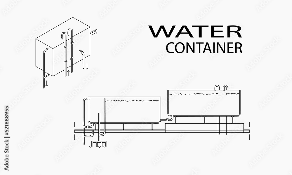 Architectural background layout design, working drawing of a water tank ...