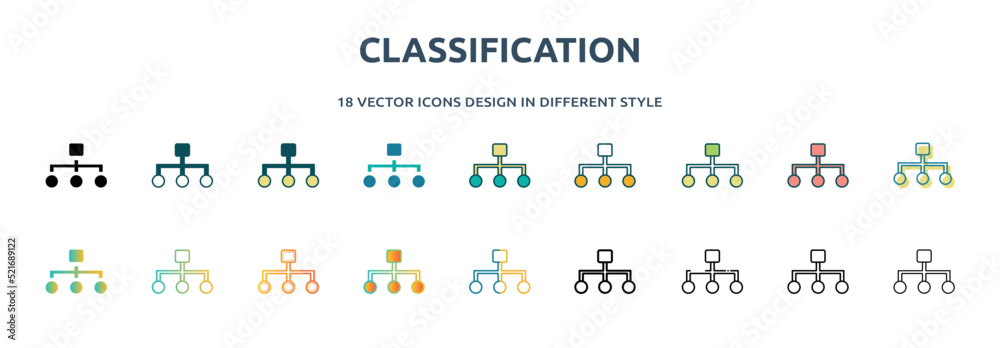 classification icon in 18 different styles such as thin line, thick ...