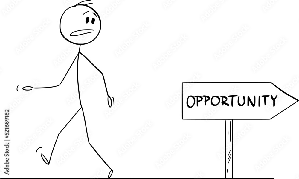 Person Walking Wrong Way to Opportunity, Vector Cartoon Stick Figure ...