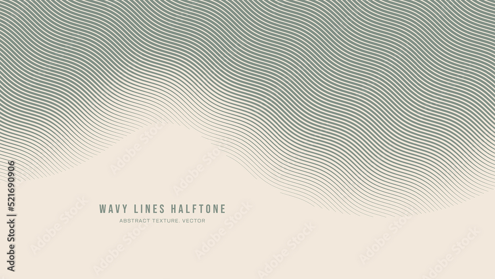 Wavy Ripple Tilted Lines Halftone Pattern Abstract Vector Rhythm Smooth Curved Pale Green Border