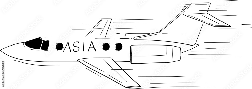 Aircraft Flying From or to Asia , Vector Cartoon Stick Figure ...