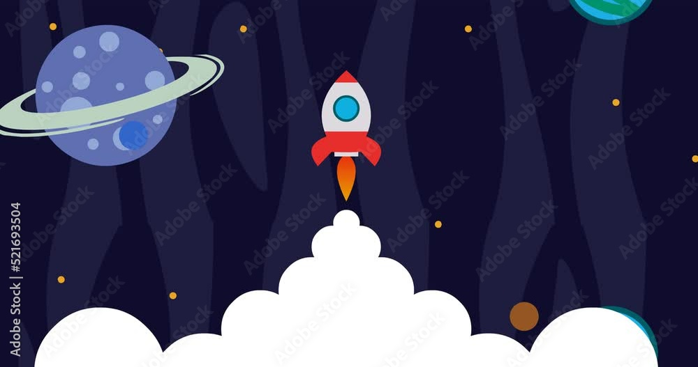 animated space rocket background with white smoke bubbles Stock 비디오 ...
