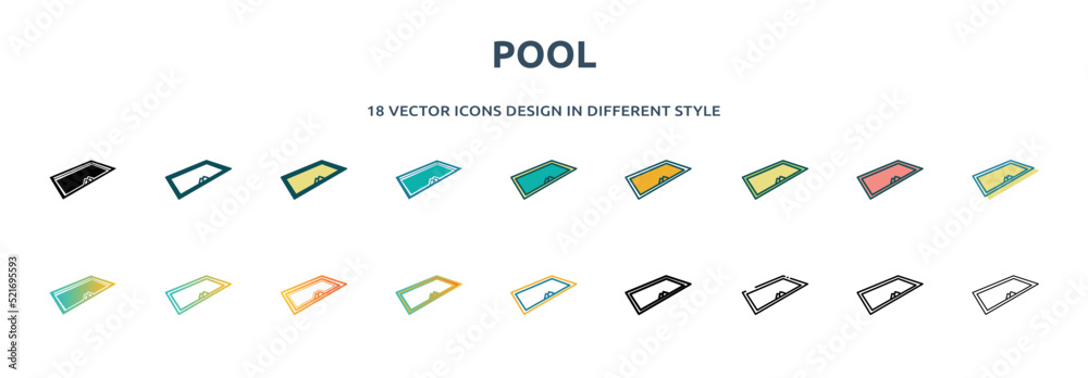 pool icon in 18 different styles such as thin line, thick line, two ...