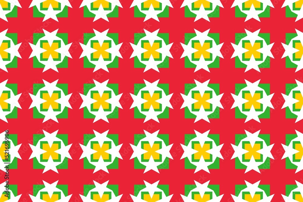 Geometric pattern in the colors of the national flag of Myanmar. The ...