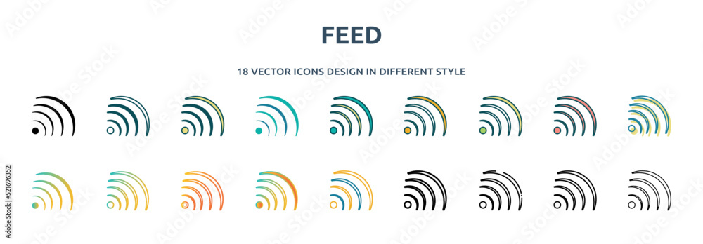 feed icon in 18 different styles such as thin line, thick line, two ...