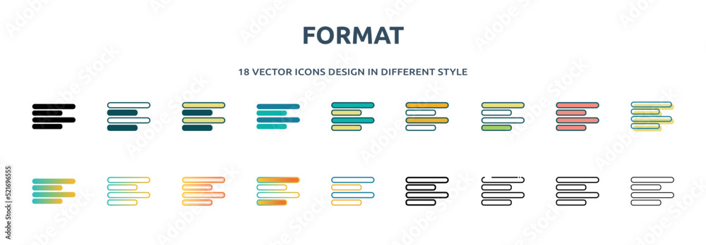 format icon in 18 different styles such as thin line, thick line, two ...