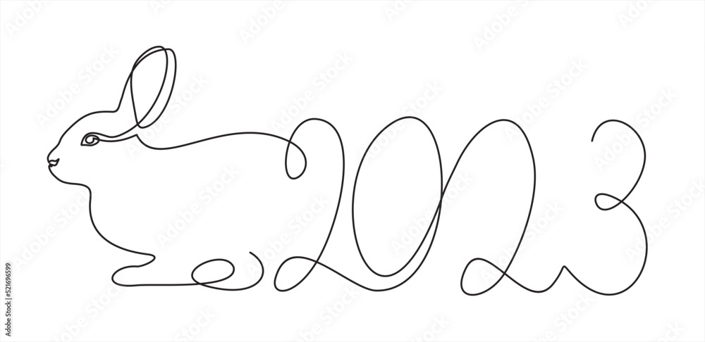 Continuous one line drawing of Bunny symbol of 2023 year. Fluffy rabbit ...