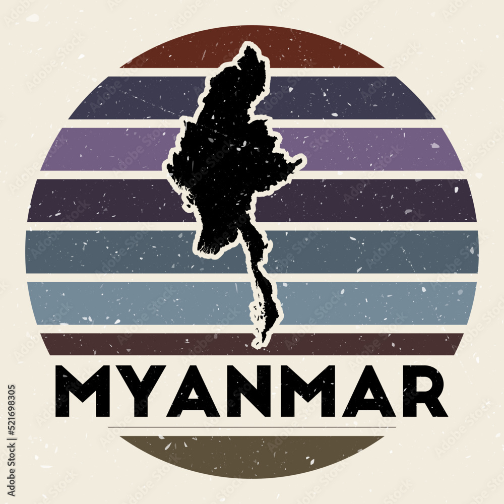 Myanmar logo. Sign with the map of country and colored stripes, vector ...