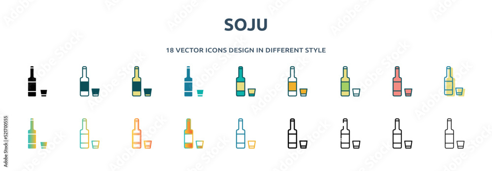 soju icon in 18 different styles such as thin line, thick line, two ...