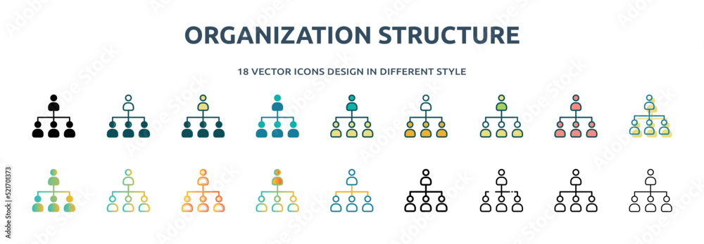 organization structure icon in 18 different styles such as thin line ...
