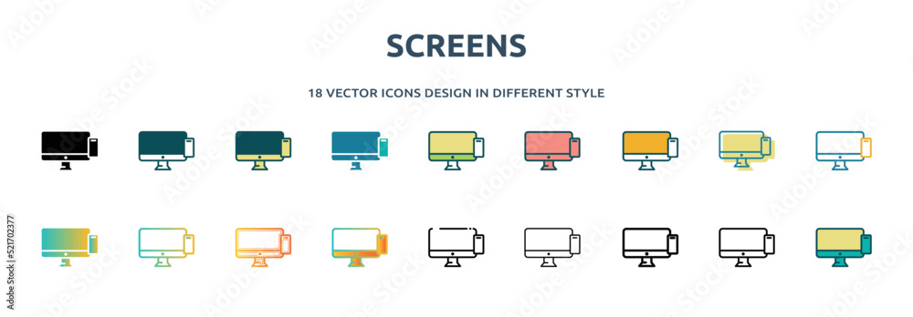 screens icon in 18 different styles such as thin line, thick line, two ...