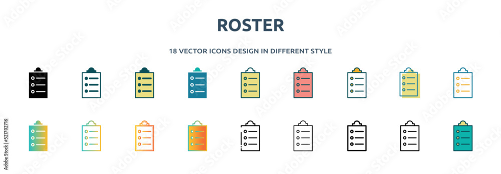 roster icon in 18 different styles such as thin line, thick line, two ...