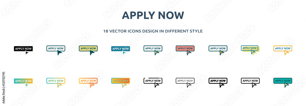 apply now icon in 18 different styles such as thin line, thick line ...