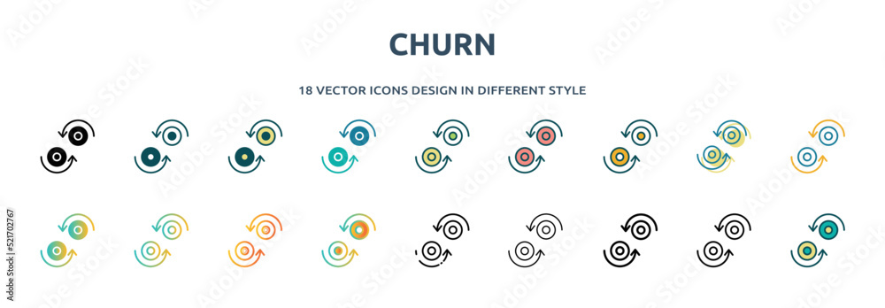 Vetor de churn icon in 18 different styles such as thin line, thick ...
