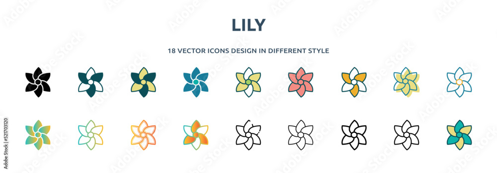 lily icon in 18 different styles such as thin line, thick line, two ...