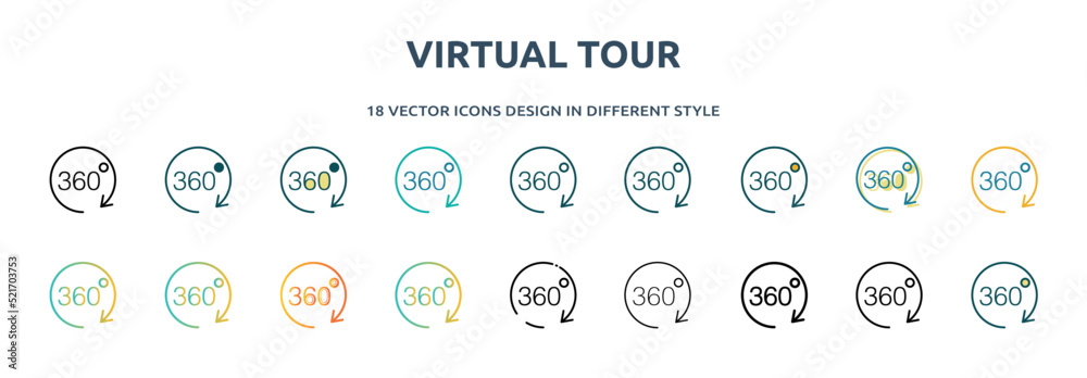 virtual tour icon in 18 different styles such as thin line, thick line ...