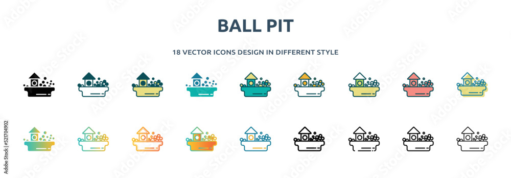 Vetor de ball pit icon in 18 different styles such as thin line, thick ...