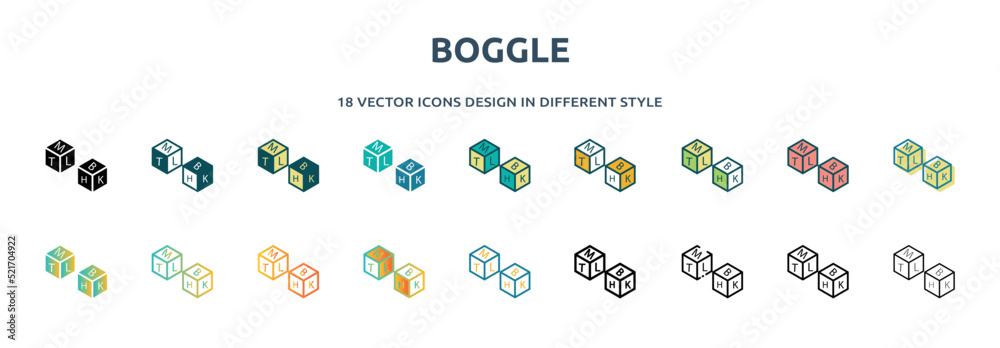 boggle icon in 18 different styles such as thin line, thick line, two ...
