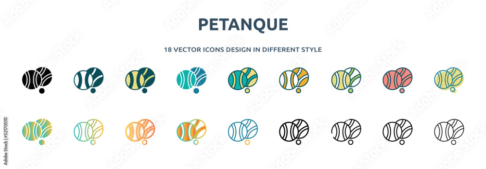 petanque icon in 18 different styles such as thin line, thick line, two color, glyph, colorful ...