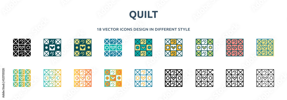 quilt icon in 18 different styles such as thin line, thick line, two ...