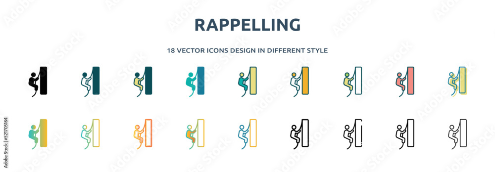 rappelling icon in 18 different styles such as thin line, thick line ...