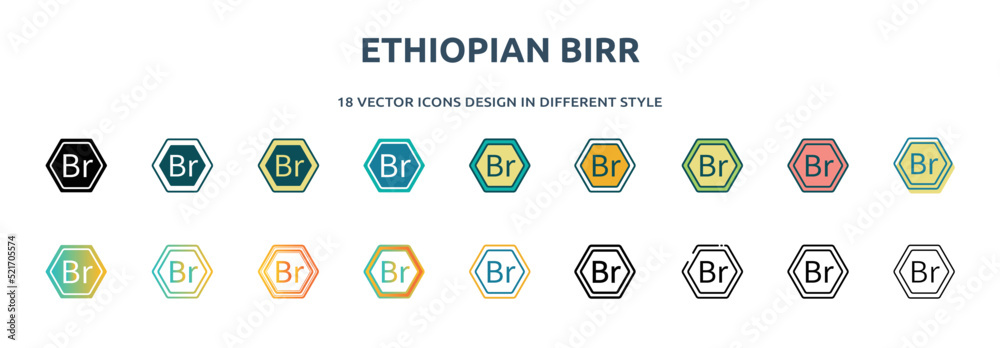 ethiopian birr icon in 18 different styles such as thin line, thick ...