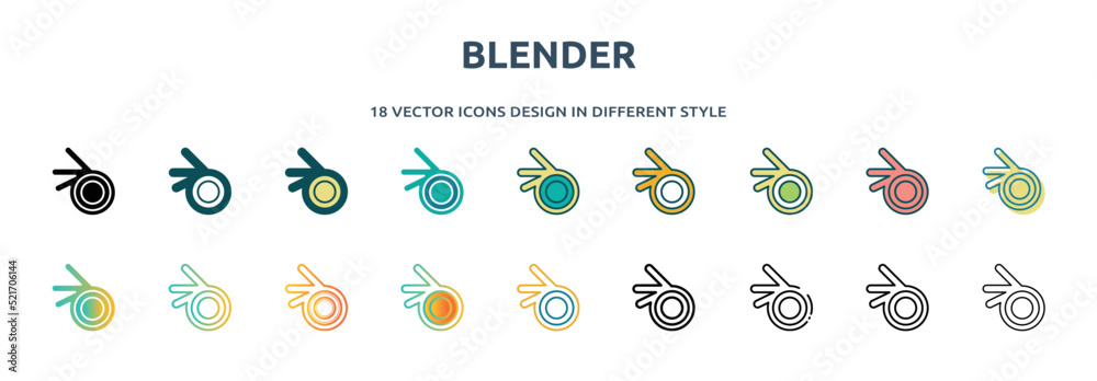 blender icon in 18 different styles such as thin line, thick line, two ...