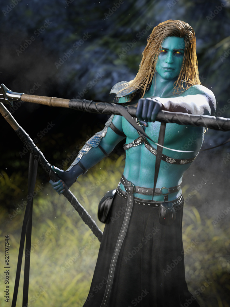 A 3d digital illustration of a fantasy guard who could be elven or ...