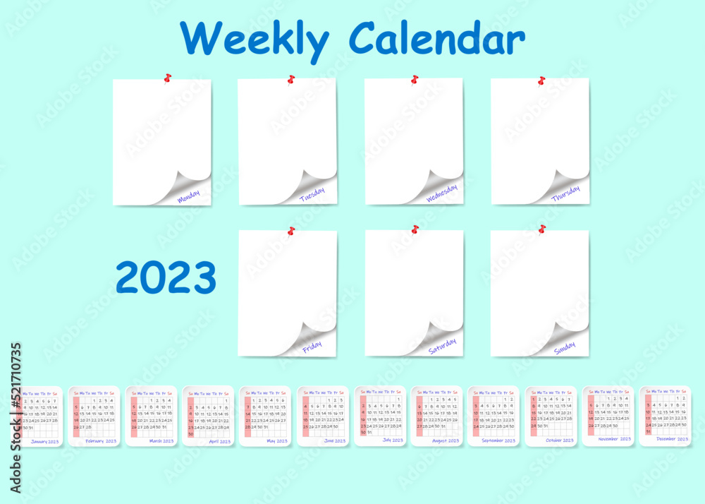 Calendar for 2023 with blank sheets for daily planning. Stock Vector ...