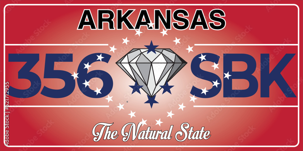 Vehicle license plates marking in Arkansas in United States of America ...